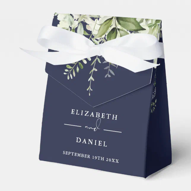 Floral Greenery Monogram Navy Blue Wedding Favor Boxes | Zazzle