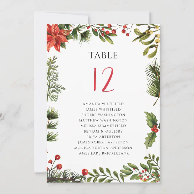 Floral Greenery Poinsettia Wedding Table Number 12 | Zazzle