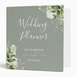 Floral Greenery Sage Green Wedding Planner 3 Ring Binder | Zazzle