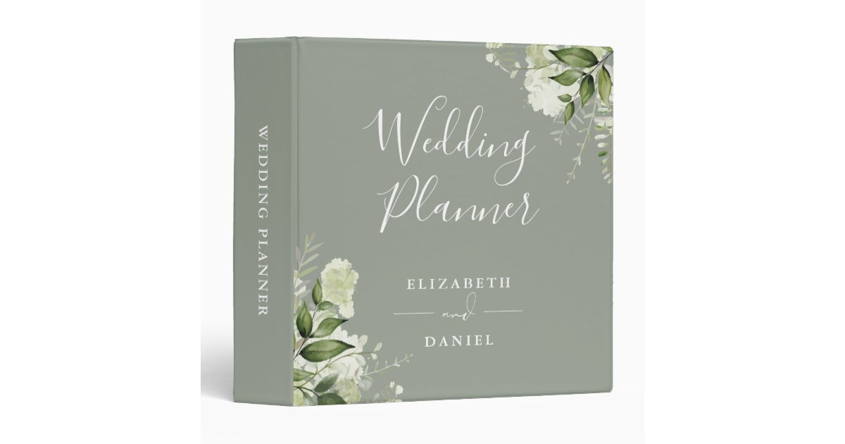 Floral Greenery Sage Green Wedding Planner 3 Ring Binder | Zazzle