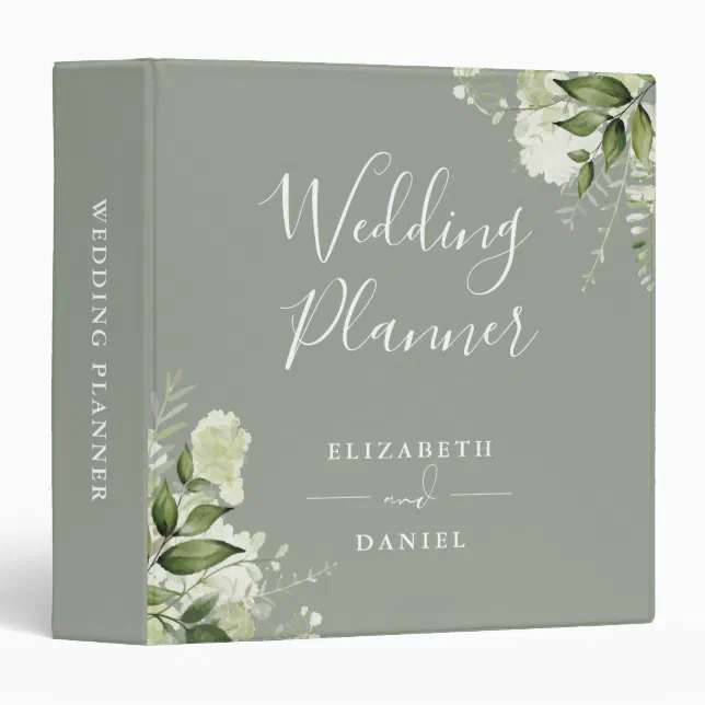 Floral Greenery Sage Green Wedding Planner 3 Ring Binder | Zazzle
