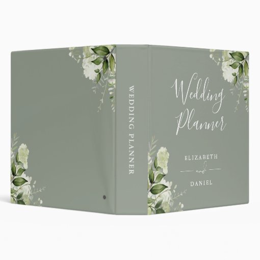 Floral Greenery Sage Green Wedding Planner 3 Ring Binder | Zazzle