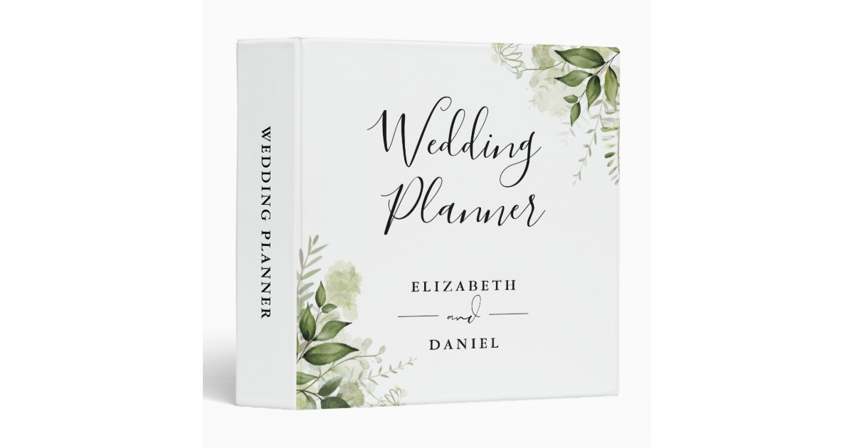 Floral Greenery Script Wedding Planner 3 Ring Binder | Zazzle