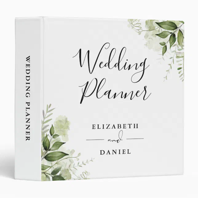 Floral Greenery Script Wedding Planner 3 Ring Binder | Zazzle