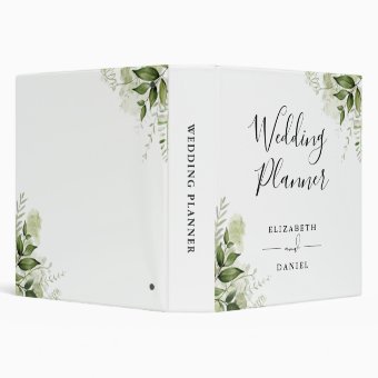 Floral Greenery Script Wedding Planner 3 Ring Binder | Zazzle