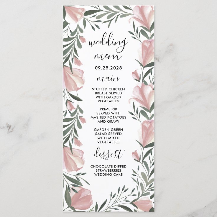 Floral Greenery Vintage Rustic Wedding Menu Cards | Zazzle