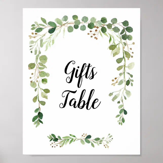 Floral Greenery Watercolor Gifts Table Sign | Zazzle