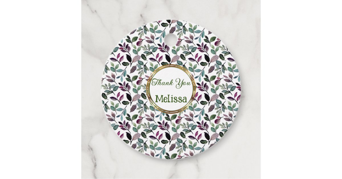 Floral Greenery Watercolor Pattern Thank You Favor Tags | Zazzle