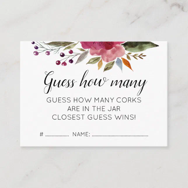 Floral Guess How Many Corks Bridal Shower Game Enclosure Card | Zazzle