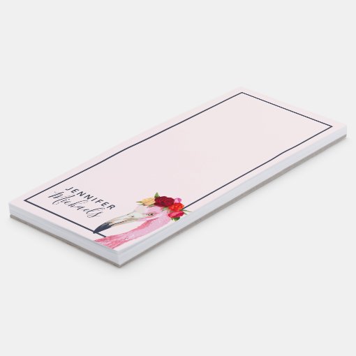 Floral Halo Flamingo | Add Your Name Magnetic Notepad | Zazzle