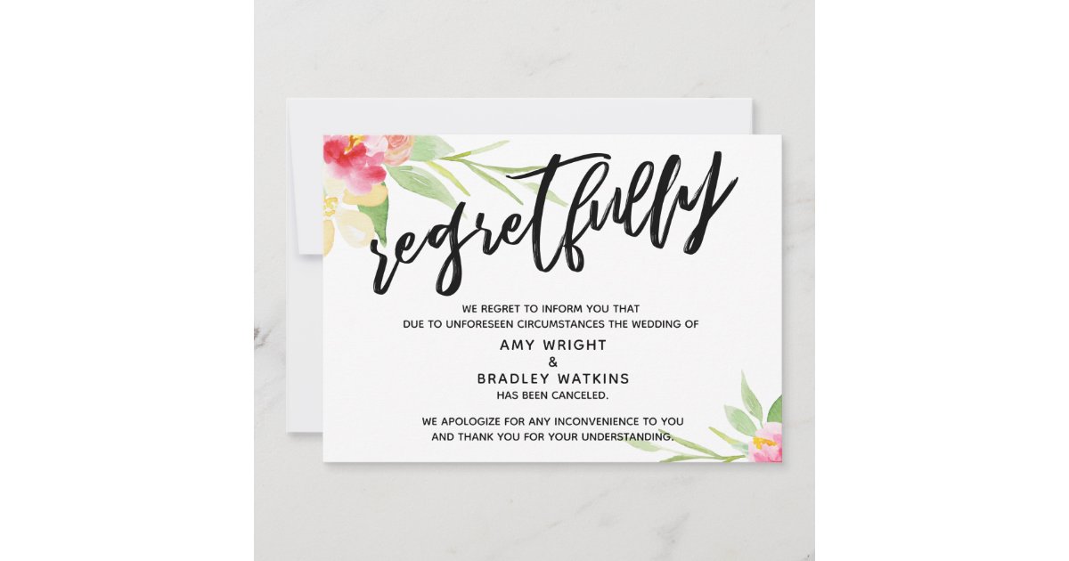 Floral Handwriting Canceled Wedding Regrets Invitation | Zazzle