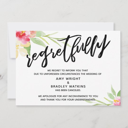 Floral Handwriting Canceled Wedding Regrets Invitation | Zazzle.com