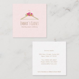 Floral Hanger Consignment Clothing Boutique Square Business Card | Zazzle