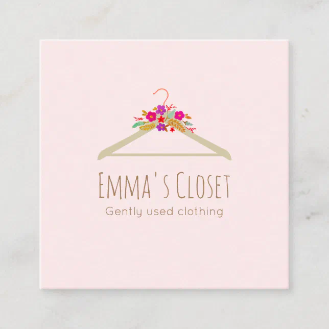 Floral Hanger Consignment Clothing Boutique Square Business Card | Zazzle