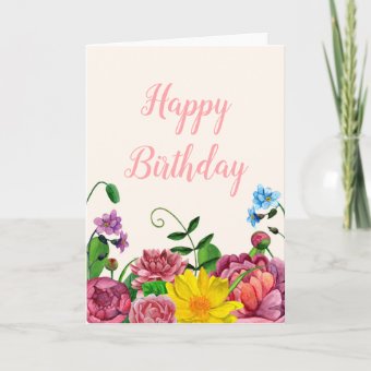 Floral happy birthday card. Watercolor flowers Card | Zazzle