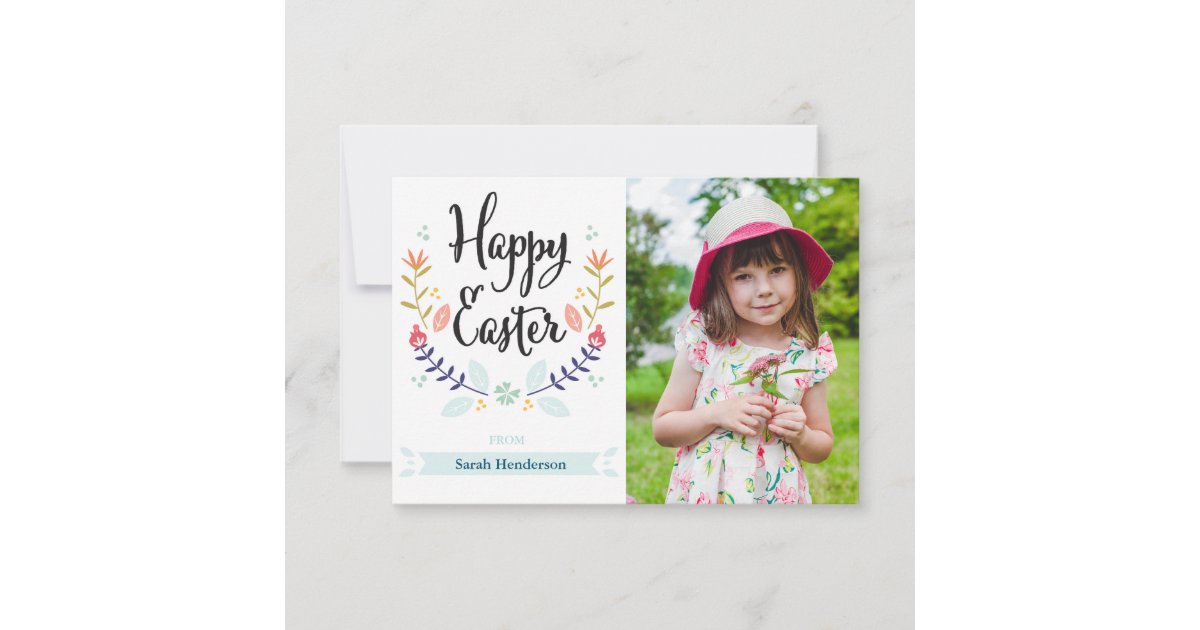 Floral Happy Easter Photo Card | Zazzle