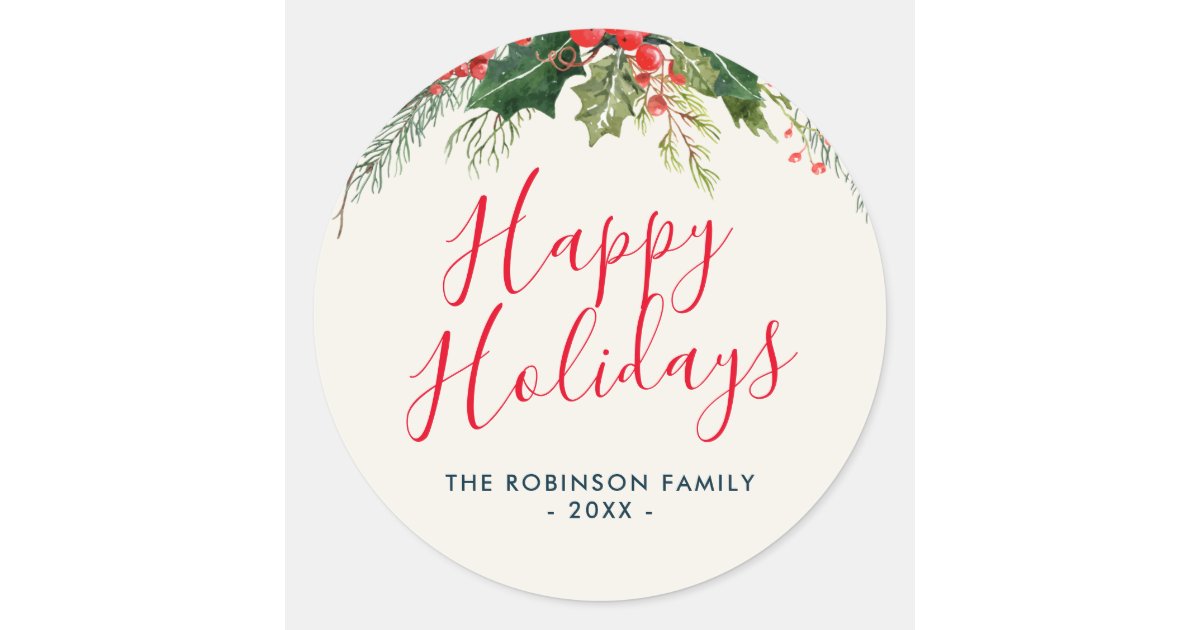 Floral happy holidays sticker | Zazzle