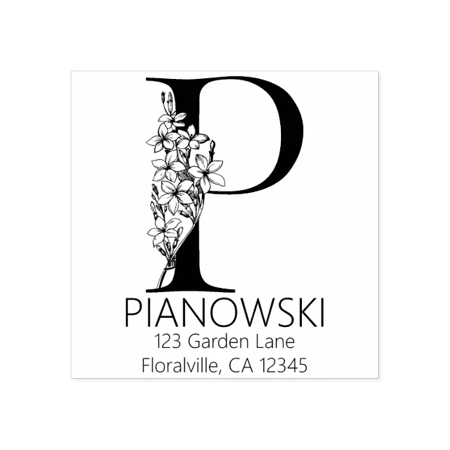 Floral Head Letter - P - Return Address Monogram Rubber Stamp | Zazzle