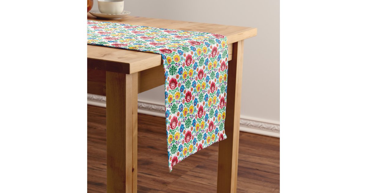 Floral Heart Folk Art Pattern Short Table Runner | Zazzle
