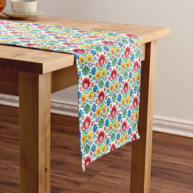 Floral Heart Folk Art Pattern Short Table Runner | Zazzle