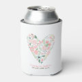 Floral Heart Personalized Wedding Can Cooler | Zazzle