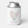 Floral Heart Personalized Wedding Can Cooler | Zazzle