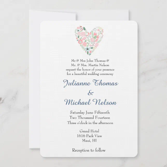 Floral Heart Wedding Invitation | Zazzle
