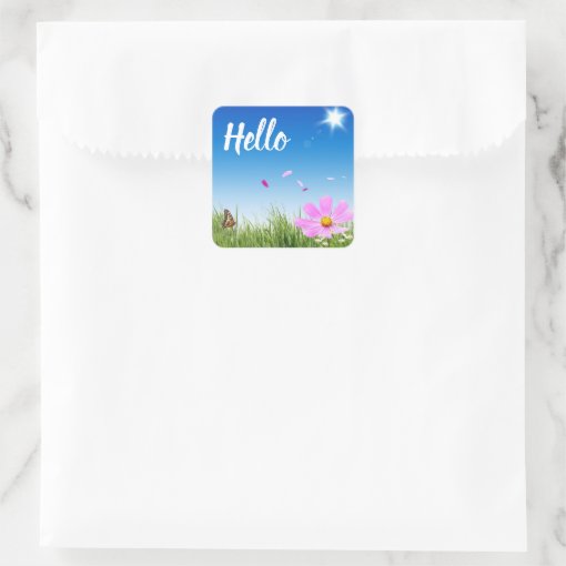 Floral Hello Daisy Butterfly Friendship Love Square Sticker | Zazzle