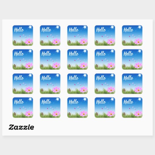 Floral Hello Daisy Butterfly Friendship Love Square Sticker | Zazzle