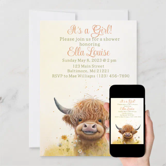 Floral Highland cow baby shower invitation | Zazzle