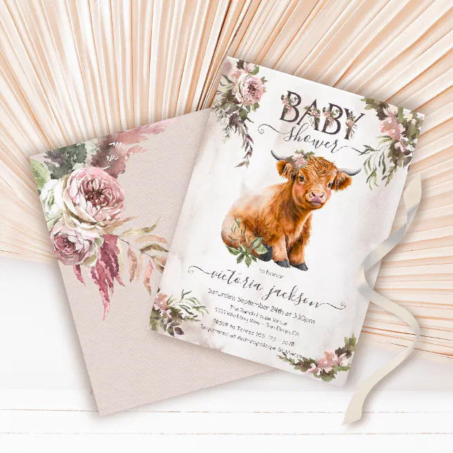 Floral Highland Cow Baby Shower Invitation | Zazzle