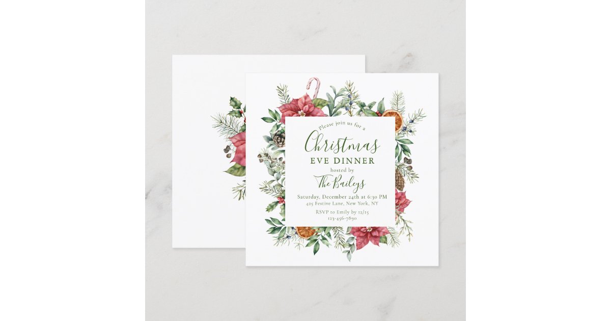 Floral Holiday Frame | Christmas Eve Dinner Invitation | Zazzle