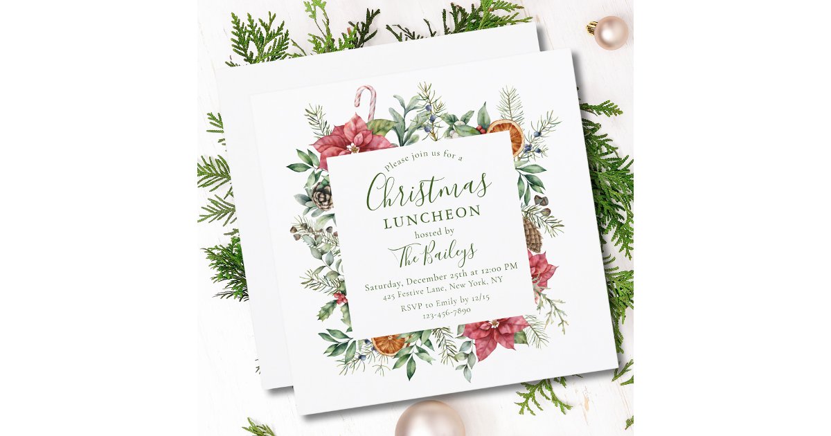 Floral Holiday Frame | Christmas Luncheon Invitation | Zazzle
