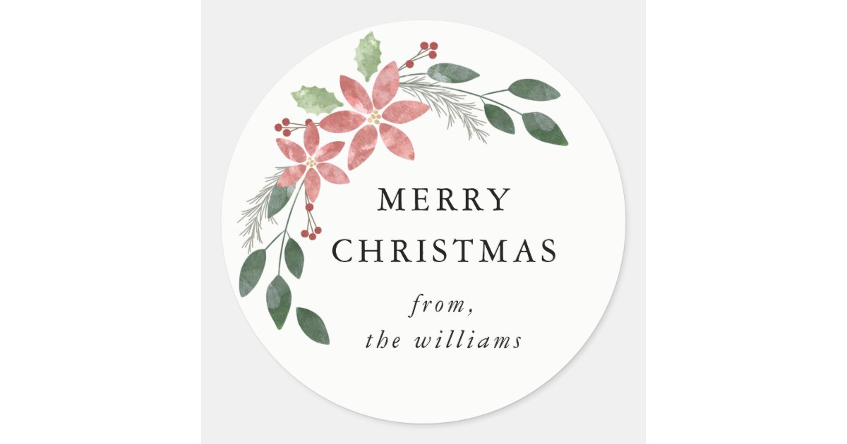 Floral Holiday Round Sticker | Zazzle