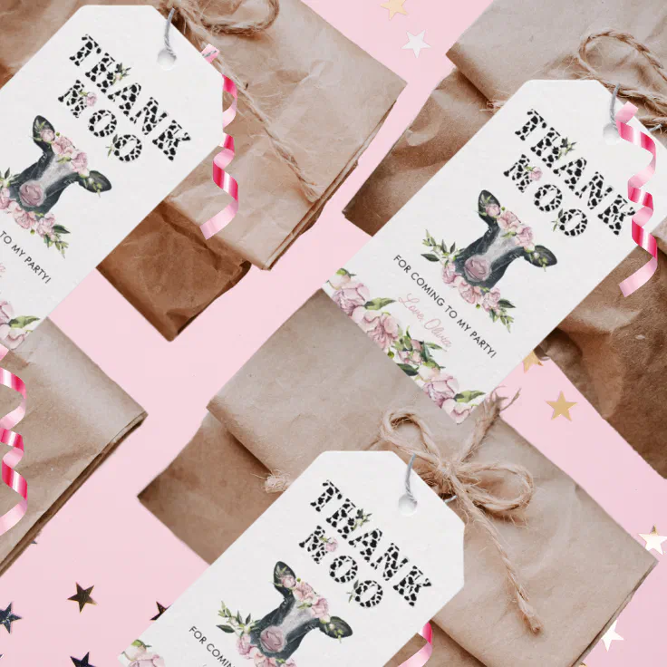 Floral Holy Cow Thank Moo Birthday Favor Gift Tags | Zazzle