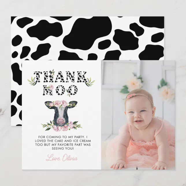 Floral Holy Cow Thank Moo Birthday Thank You Card | Zazzle