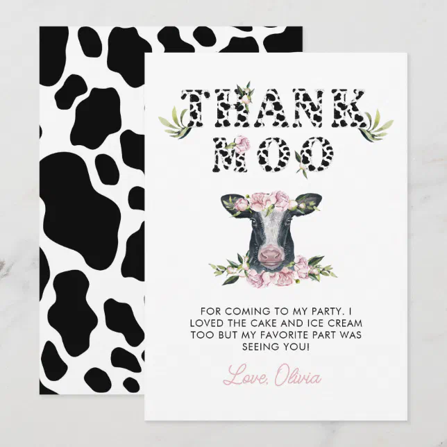 Floral Holy Cow Thank Moo Birthday Thank You Card | Zazzle