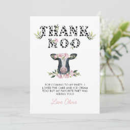 Floral Holy Cow Thank Moo Birthday Thank You Card | Zazzle