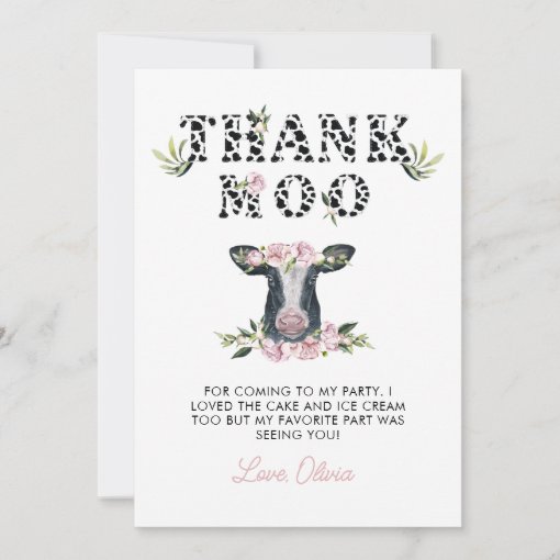 Floral Holy Cow Thank Moo Birthday Thank You Card | Zazzle