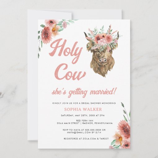 Floral Holy Cow Western Bridal Shower Invitation | Zazzle