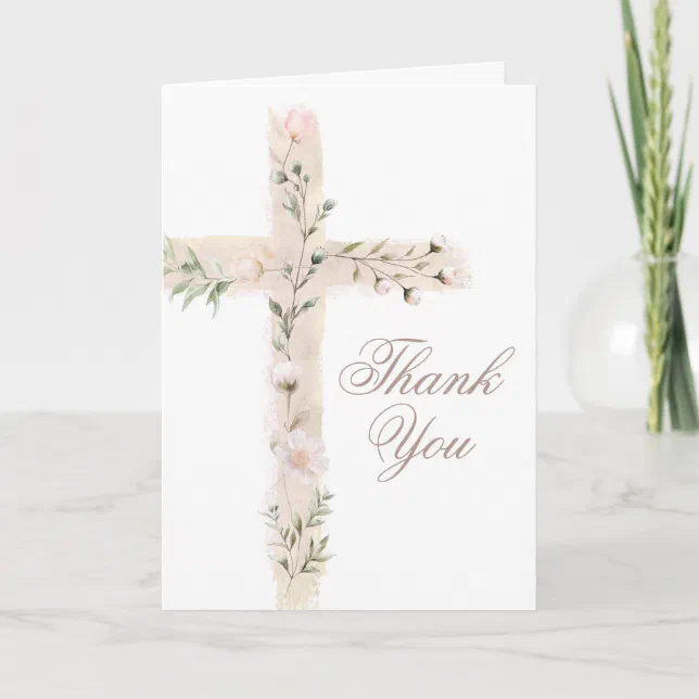 floral Holy Cross religious event Thank You Card | Zazzle