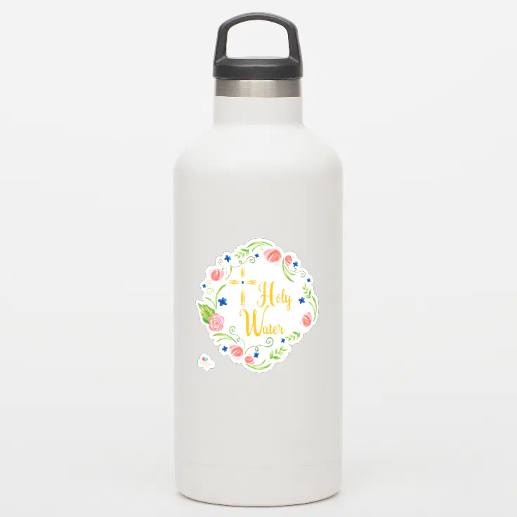Floral Holy Water Bottle Sticker | Zazzle