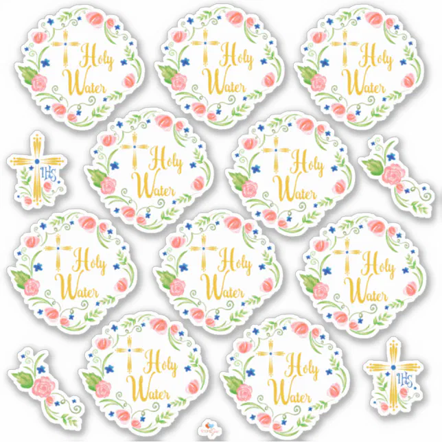 Floral Holy Water Bottle Stickers | Zazzle