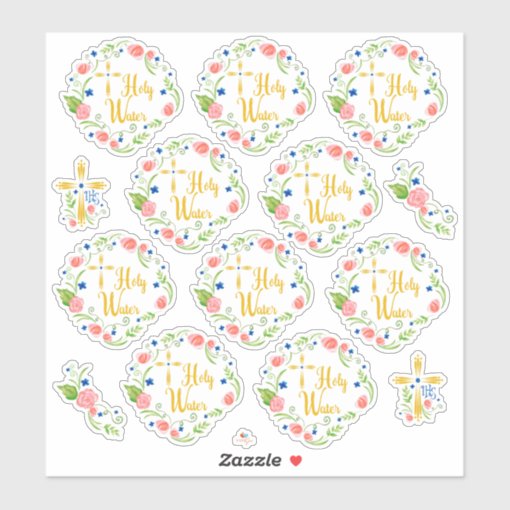 Floral Holy Water Bottle Stickers | Zazzle