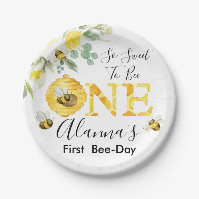 Floral Honey Bee First Bee-day Birthday Paper Plates | Zazzle