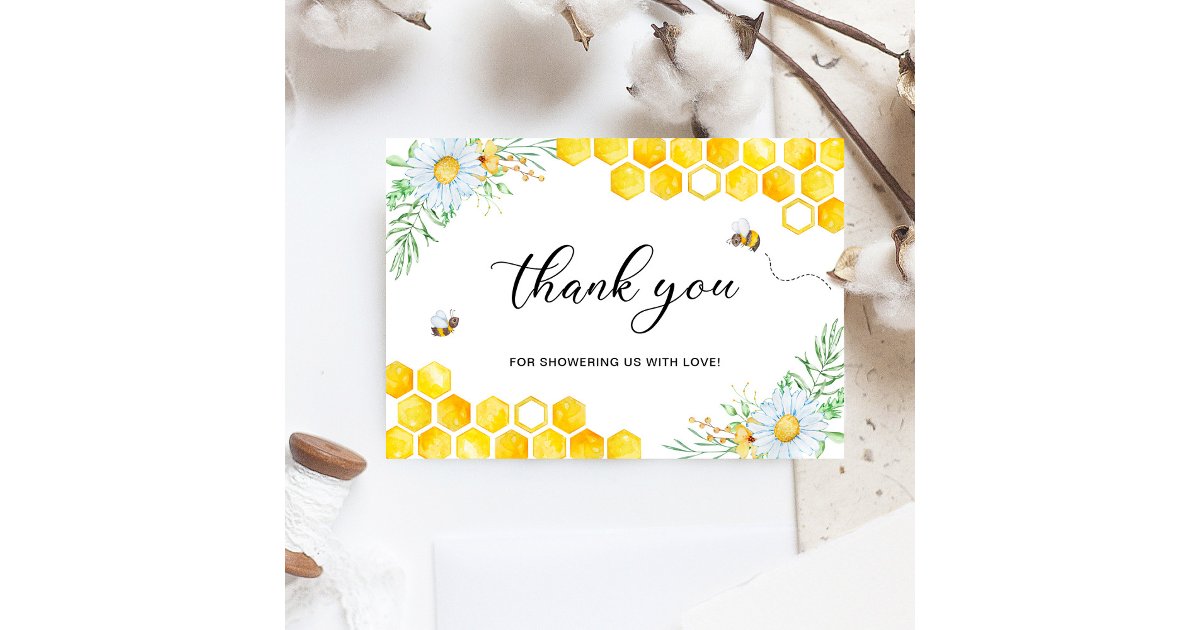 Floral Honey Bee Thank you Card | Zazzle