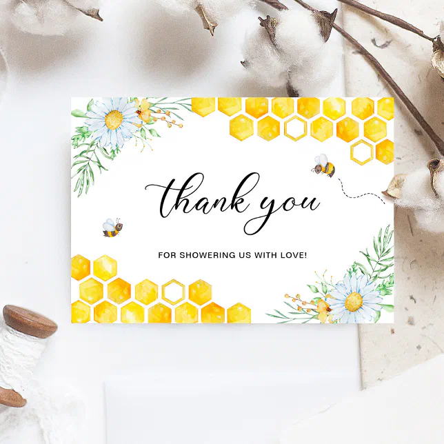 Floral Honey Bee Thank you Card | Zazzle