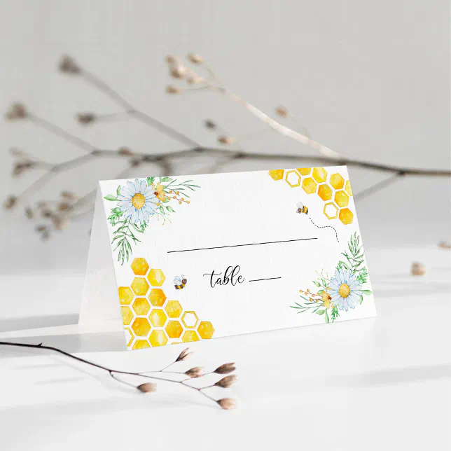Floral Honey bee wedding Place Card | Zazzle