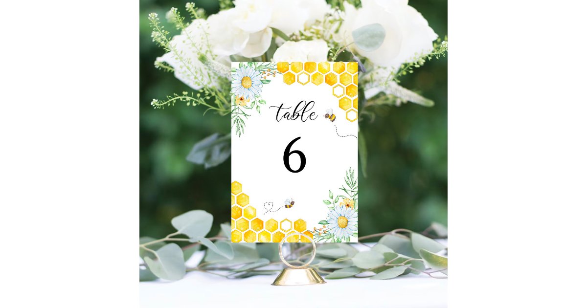 Floral Honey bee wedding table number | Zazzle