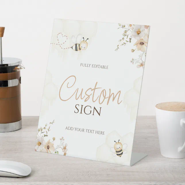 Floral Honey Bumble Bee Baby Shower Custom Sign | Zazzle
